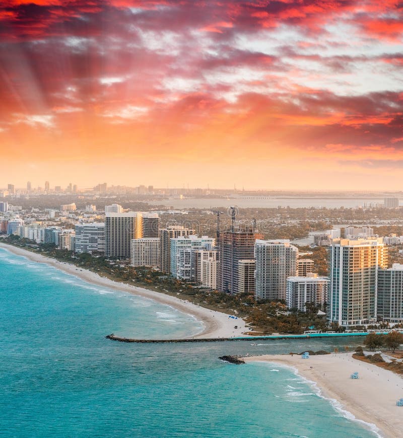 Sunset View of Miami from Helicopter Stock Image - Image of tourism ...