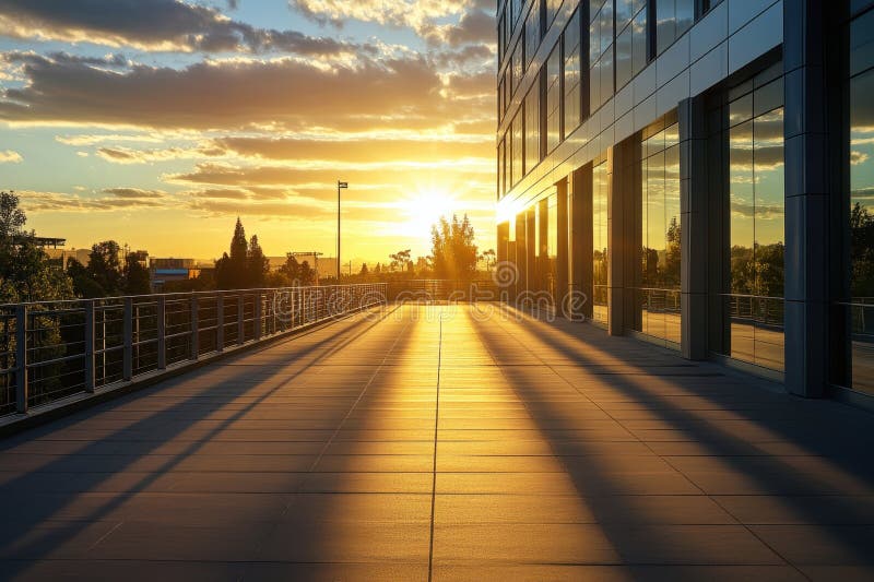 A Sunset View from a Modern Building S Terrace, Showcasing Reflections ...