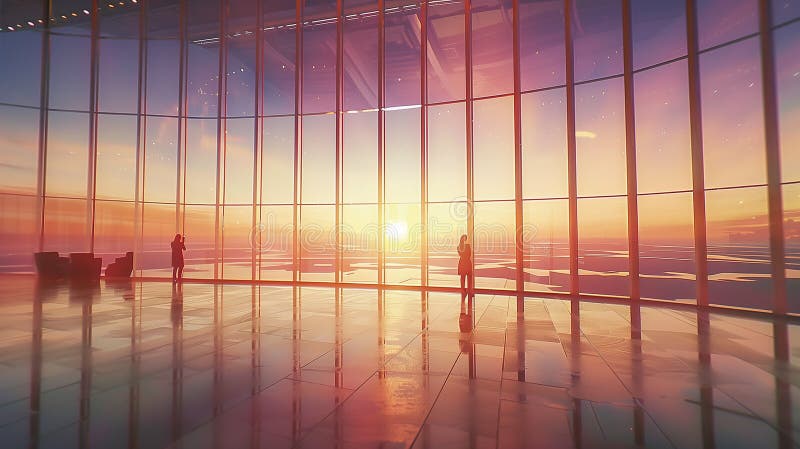 Sunset View from Modern Glass-walled Observation Deck Stock ...