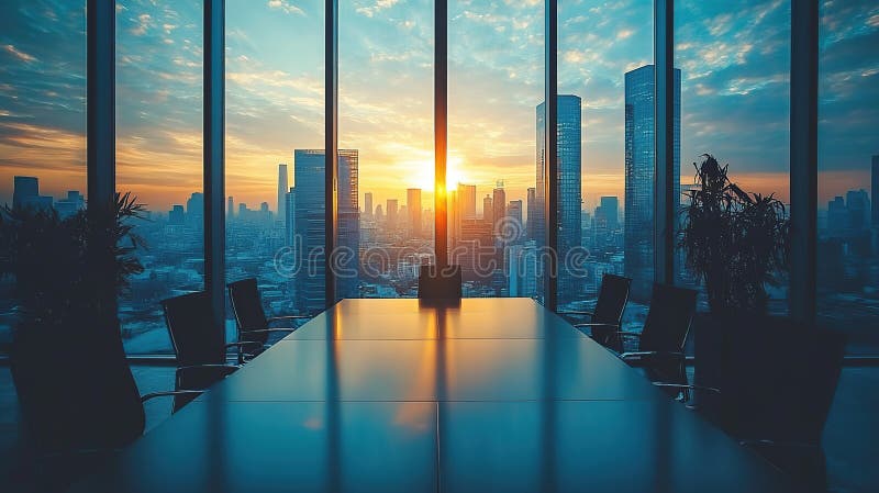 Sunset View from a Modern Office Conference Room Overlooking a ...