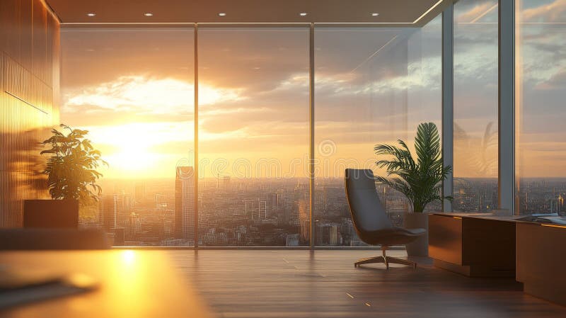 Sunset View from Modern Office Highrise Stock Illustration ...