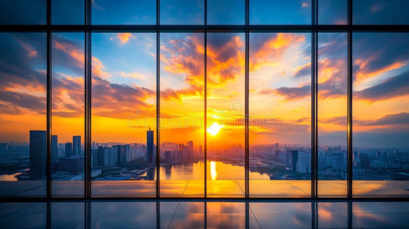 Sunset View from a Modern Skyscraper Window Stock Image - Image of ...