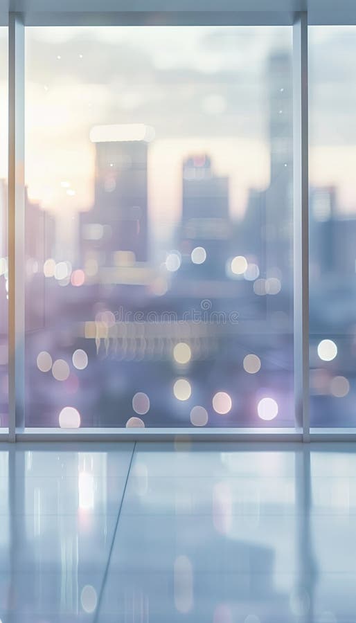 Sunset View of Modern Skyscrapers through Office Window with Blurred ...