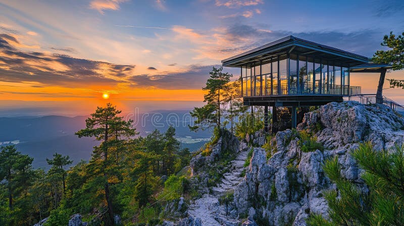 Modern House Mountaintop Breathtaking Sunset View Stock Photos - Free ...