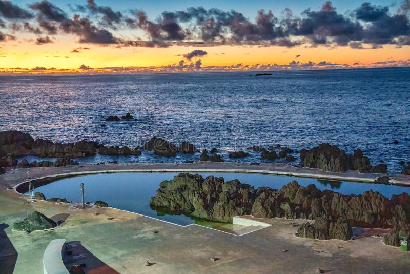 Sunset View of Natural Lava Pools at Night in Porto Moniz Stock Photo ...