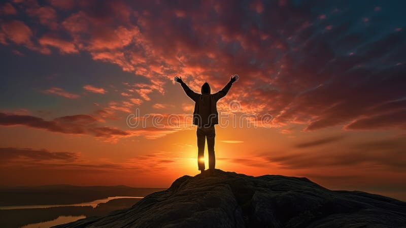 Sunset View O Person Standing in Front of Sunset Generative AI Stock ...