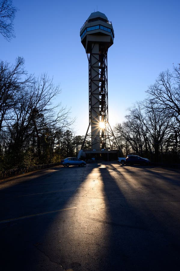 Sunset View of Observation Tower Casting Long Shadows. Stock Photo ...