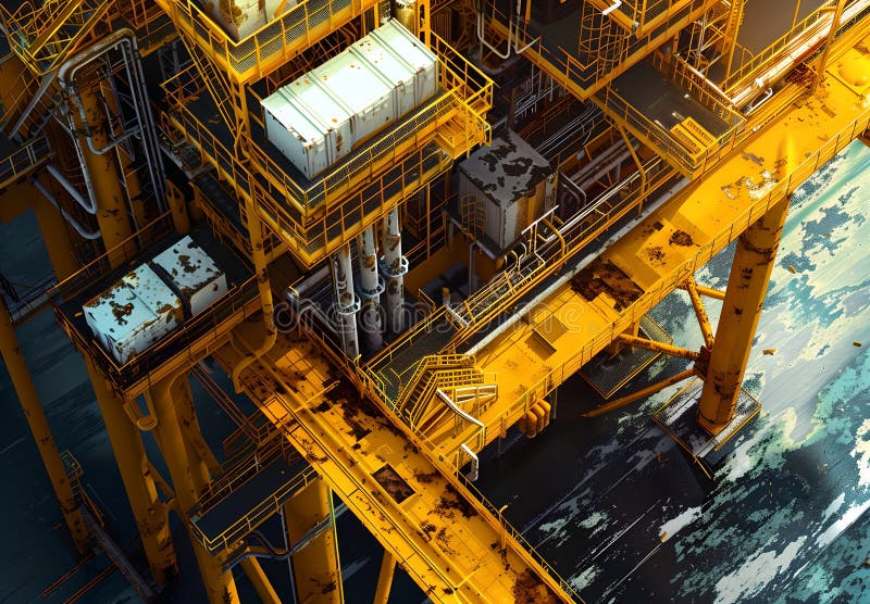 Industrial Offshore Oil Rig at Sunset. Energy Exploration. Ocean ...