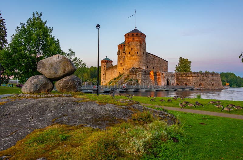 Sunset View of Olavinlinna Castle in Savonlinna, Finland Stock Photo ...