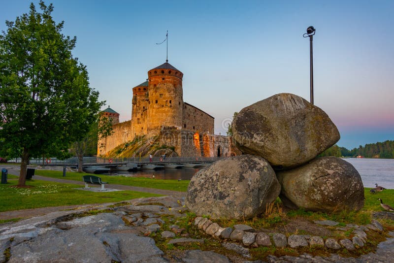 Sunset View of Olavinlinna Castle in Savonlinna, Finland Stock Image ...