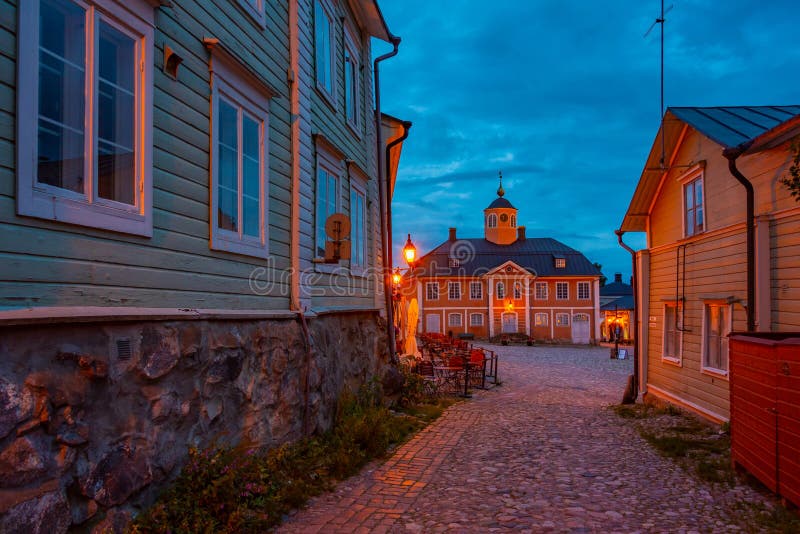 Sunset View of Old Town Hall in Finish Town Porvoo Stock Photo - Image ...