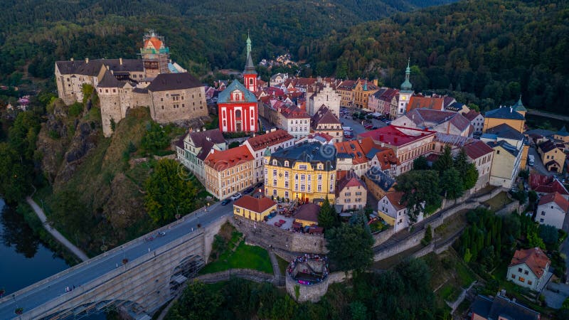 Sunset View of Old Town of Loket, Czech Republic Stock Photo - Image of ...
