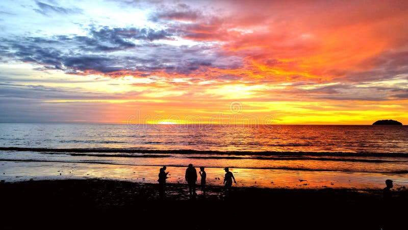 Sunset View in One of Sabah S Beach at Tanjung Aru Stock Image - Image ...