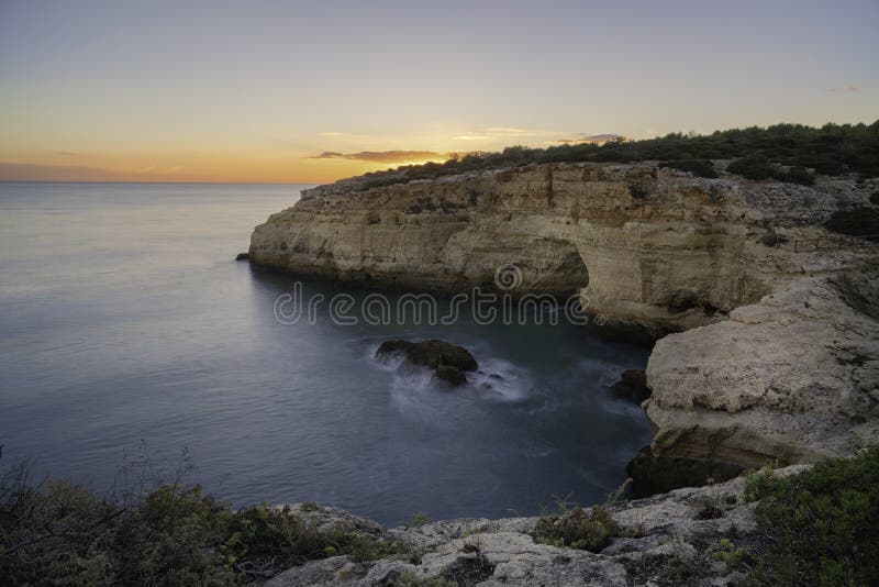 Sunset view over the cliff stock photo. Image of golden - 129376374