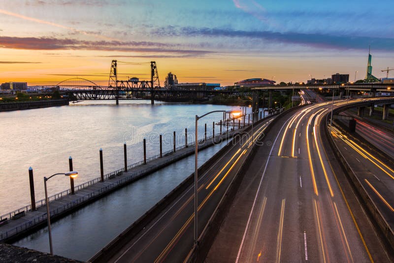 Sunset View Over Interstate 5 in Portland Oregon Stock Photo - Image of ...