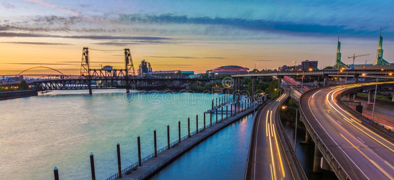 Sunset View Over Interstate 5 in Portland Oregon Stock Photo - Image of ...