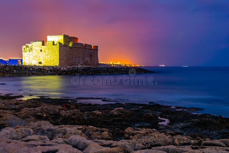 Sunset View of Paphos Castle on Cyprus Stock Image - Image of harbor ...