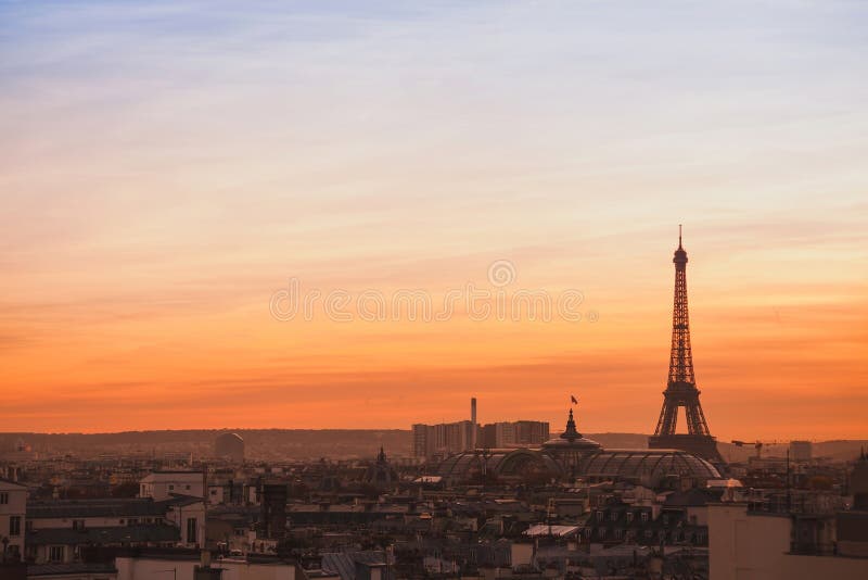 Sunset view of Paris stock photo. Image of hour, scene - 71978734