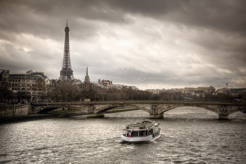 Sunset. View of Paris and Sena River Stock Photo - Image of horizontal ...