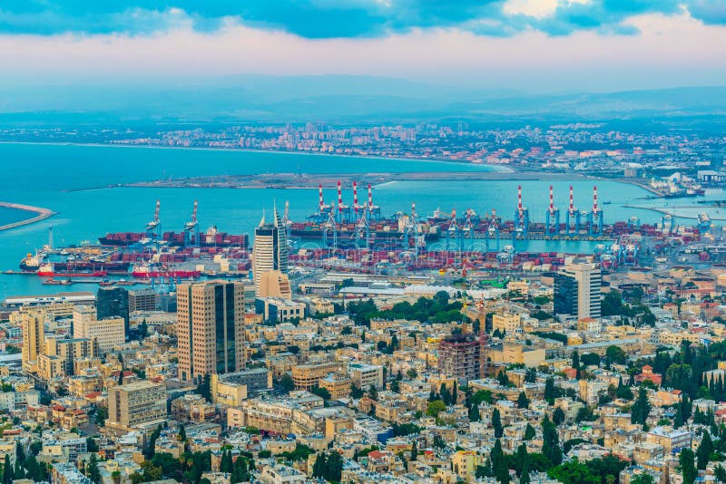Sunset View of Port of Haifa, Israel Stock Image - Image of port, cargo ...