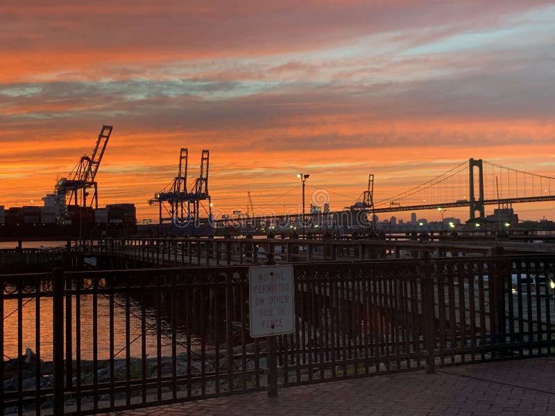 Sunset View of Port of Philadelphia Stock Image - Image of port ...