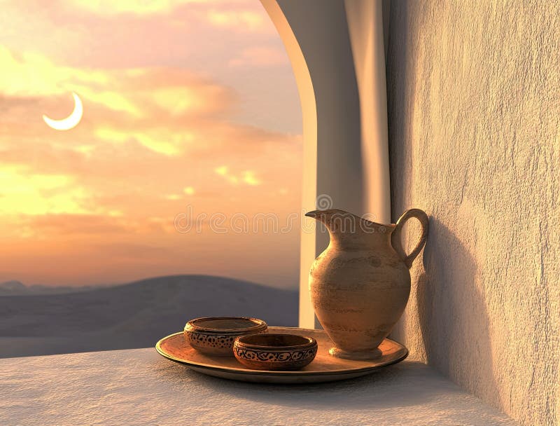 Sunset View with Pottery stock image. Image of desert - 351460199