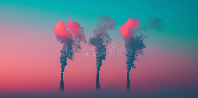 Sunset View of a Power Plant with Smoke Stack Emissions Stock Image ...