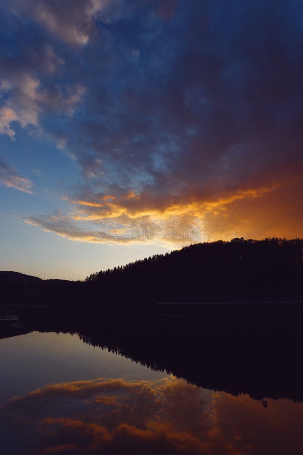 Sunset View with Reflections in Water Stock Photo - Image of yellow ...