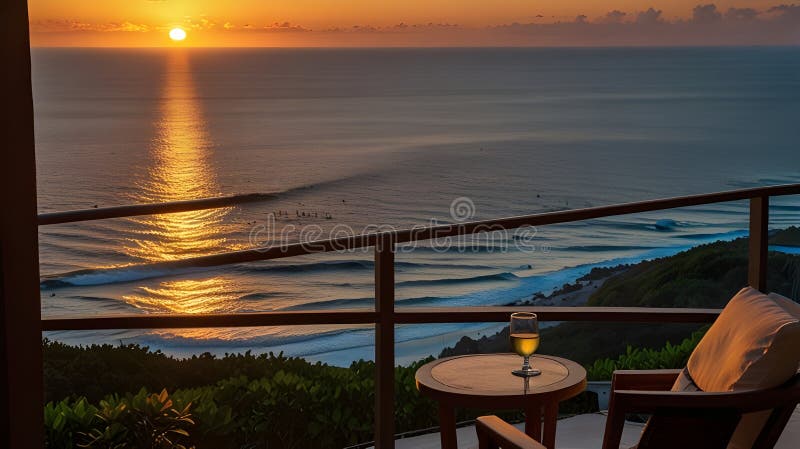 A Sunset View from a Resort Room with the Ocean in the Distance Stock ...