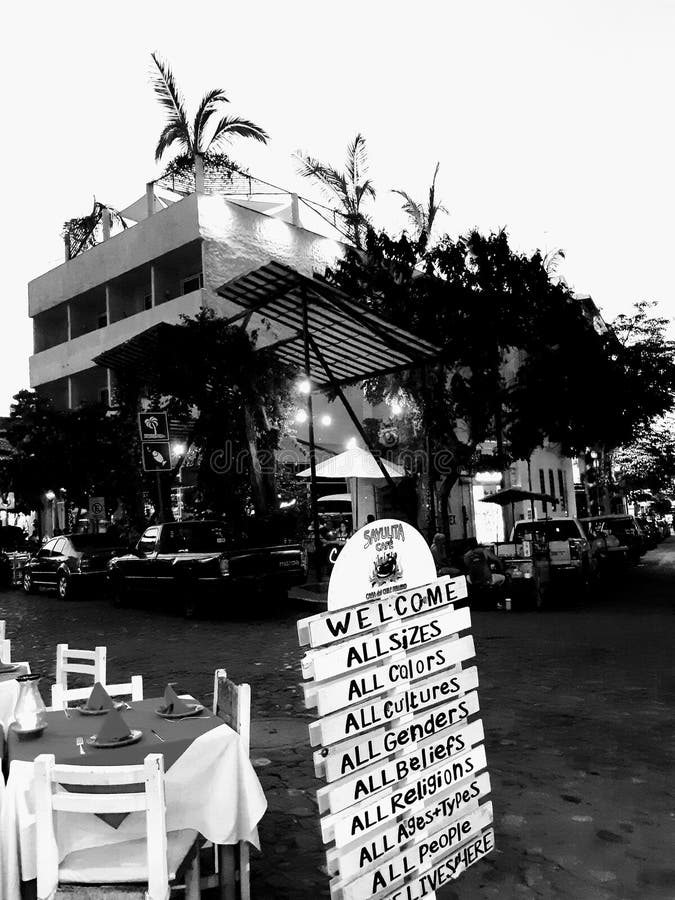 Sunset View of Restaurant and Sayulita with Palm Trees Editorial ...