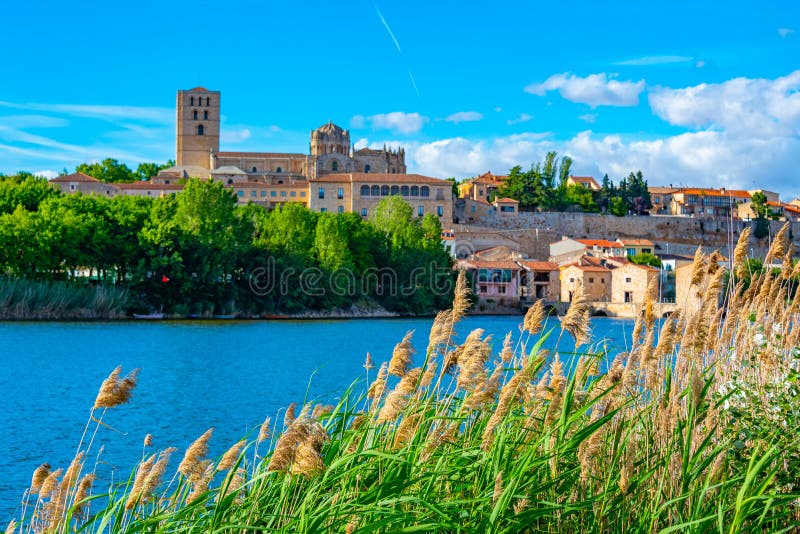 Sunset View of the Riverside of Douro in Zamora, Spain Stock Image ...