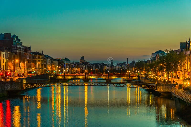 Sunset View of the Riverside of Liffey in Dublin, Ireland Editorial ...