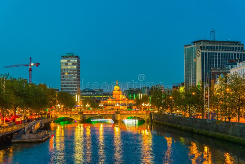 Sunset View of the Riverside of Liffey in Dublin, Ireland Editorial ...