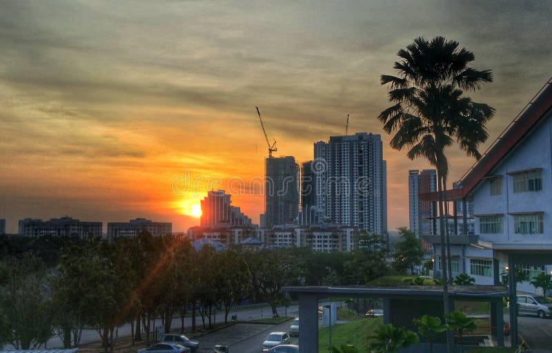 Sunset view stock image. Image of rooftop, building, view - 87339133