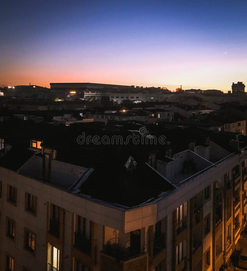 Sunset View from a Rooftop. Golden Hour View. Clear Sky at Sunset ...