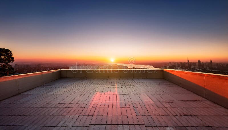 Sunset View from a Rooftop Overlooking a Cityscape Stock Illustration ...