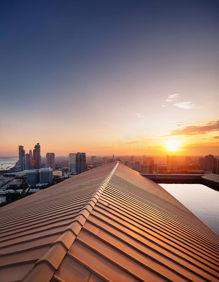 Sunset View from a Rooftop Overlooking a Cityscape Stock Illustration ...