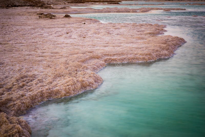 Sunset View of Salt Formations in the Dead Sea Stock Photo - Image of ...