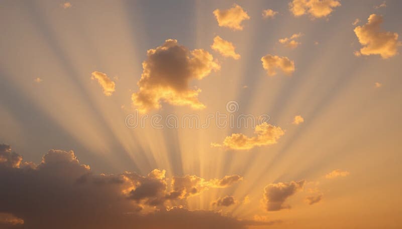 Sunset View with Scattered Clouds and Sun Rays Extending through ...