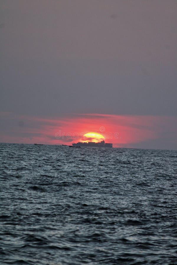 Sunset View with Ship Passing the Same Time Stock Photo - Image of ...