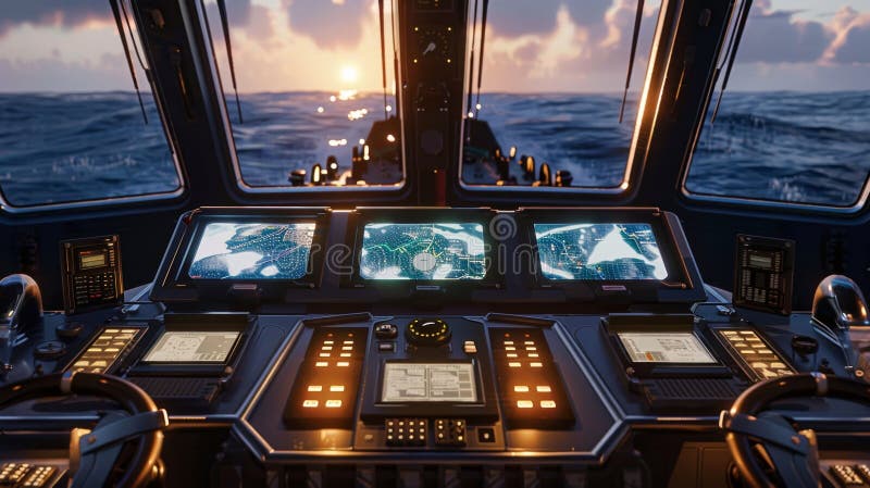 Sunset View from Ships Cockpit Stock Image - Image of vessel, control ...