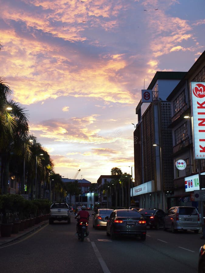 Sunset View of Sibu Town Main Street Editorial Stock Image - Image of ...