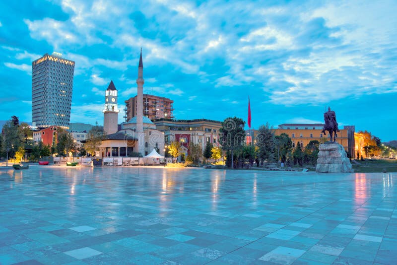 Skanderbeg square editorial stock photo. Image of tower - 127931898
