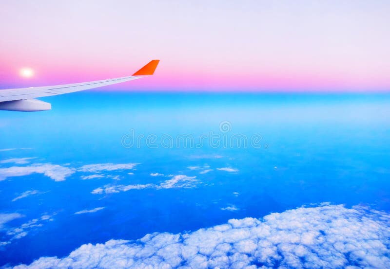 Sunset View of Sky and Clouds from Window of Aircraft Flight Stock ...
