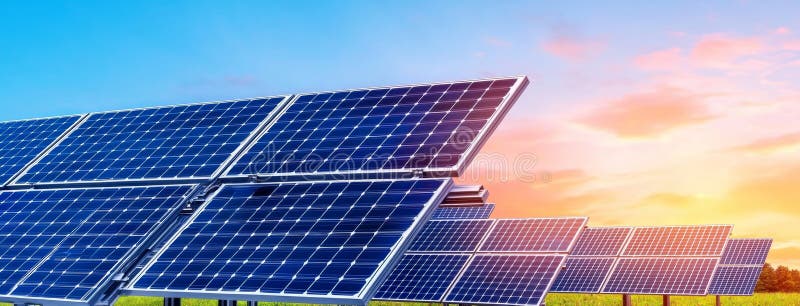 Sunset View of Solar Cells on a Panel, Highlighting Renewable Energy ...