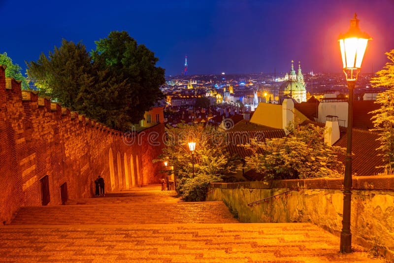 Sunset View of a Staircase Leading To the Prague Castle, Czech R Stock ...