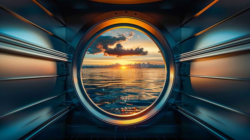 Sunset View through Submarine Window. Generative Ai Stock Illustration ...