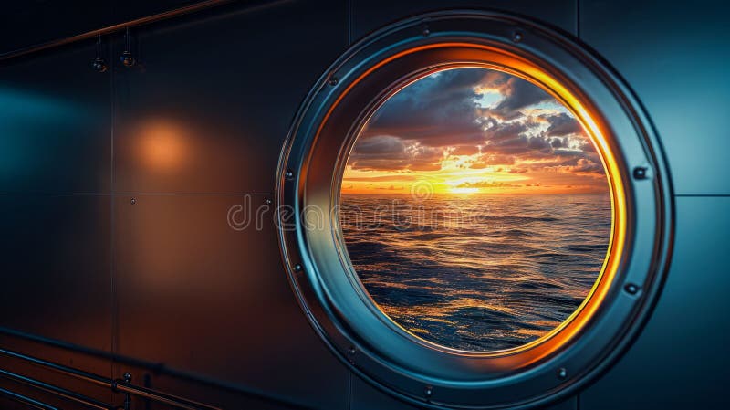 Sunset View through Submarine Window. Generative Ai Stock Illustration ...
