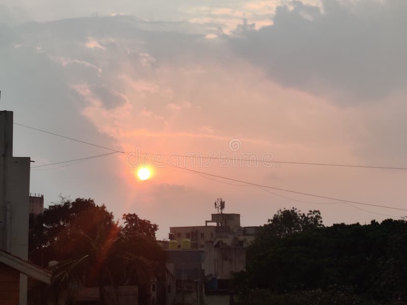 Sunset View Sun Cloud Sunny Dusk Dawn Nature Trees Stock Photo - Image ...