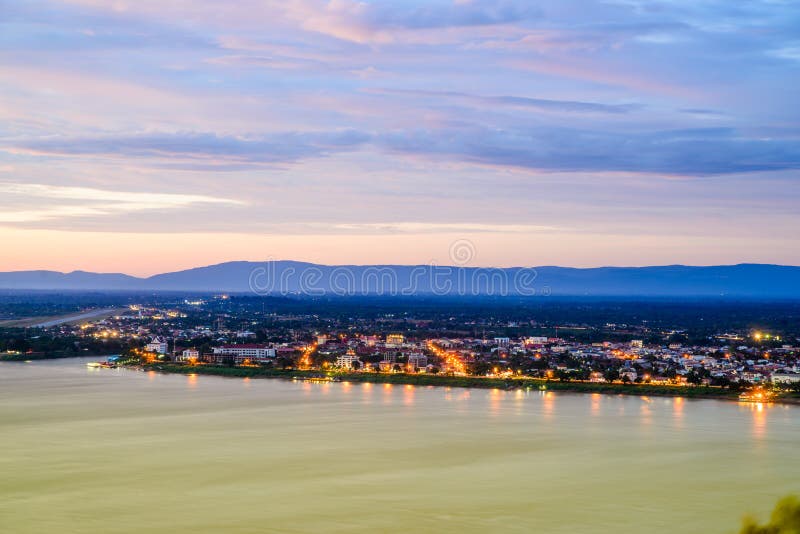 Sunset View on Temple Looking Pakse. Stock Image - Image of travel ...